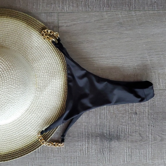 Swim | Black Thong Bikini Bottoms With Gold Chains On Hips Size Medium ...